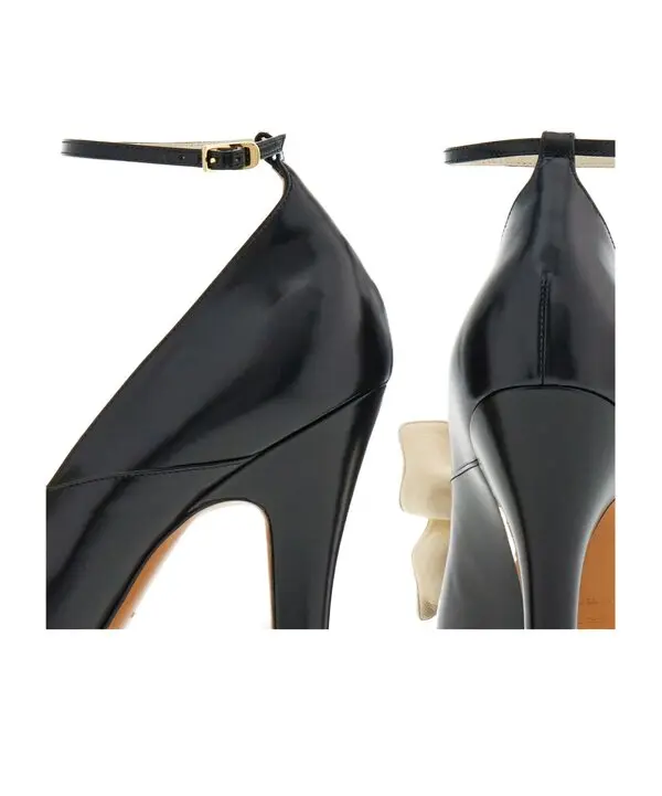 FERRAGAMO Bella Brushed Calfskin Pumps With Ankle Strap And Bow Detailing