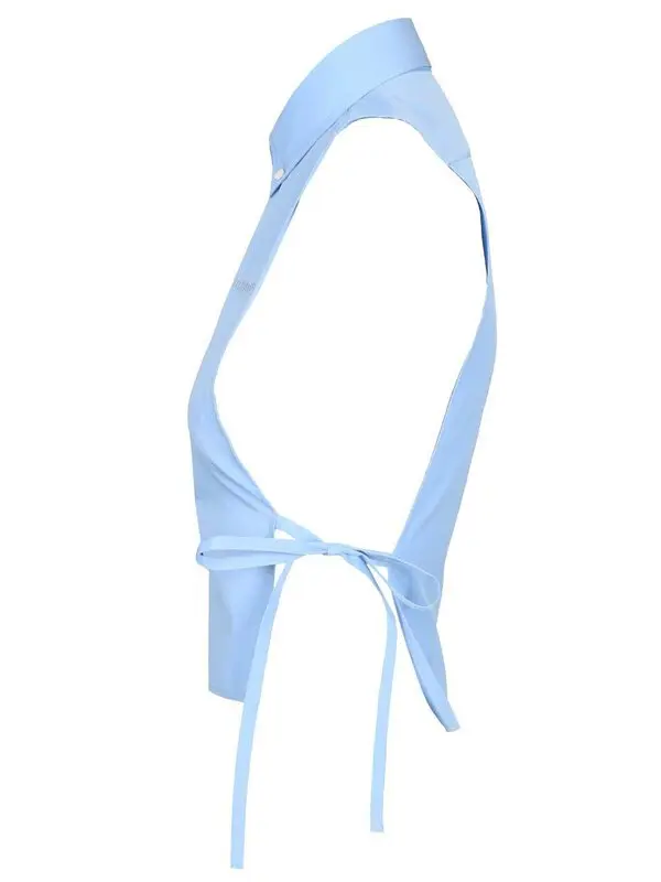 Miu Miu Sleeveless Shirt With Classic Collar And Tie Details - Light Blue