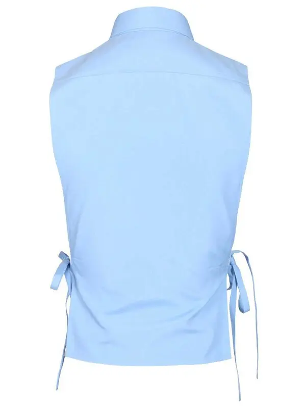Miu Miu Sleeveless Shirt With Classic Collar And Tie Details - Light Blue
