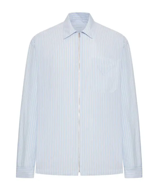 Prada Zip-up Striped Shirt - White