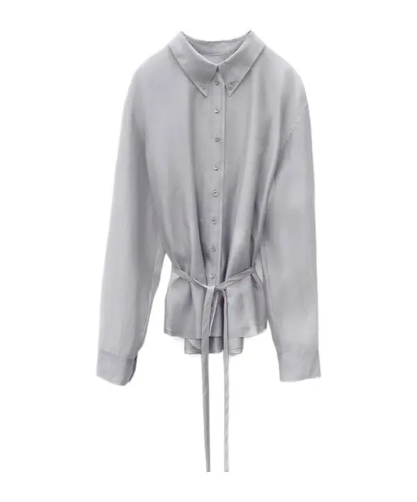LOW CLASSIC Long Sleeve Shirt With Waist Tie - Grey