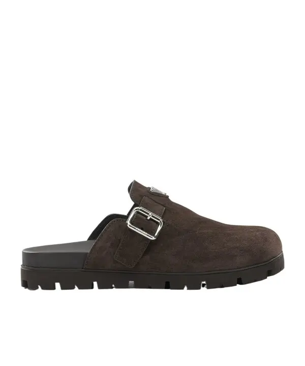 Prada Triangle Logo Mules - Brown