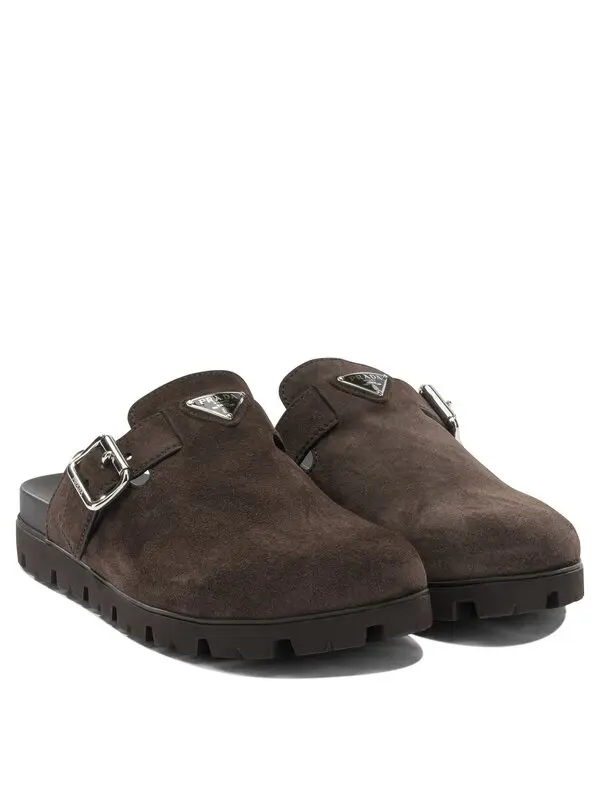 Prada Triangle Logo Mules - Brown
