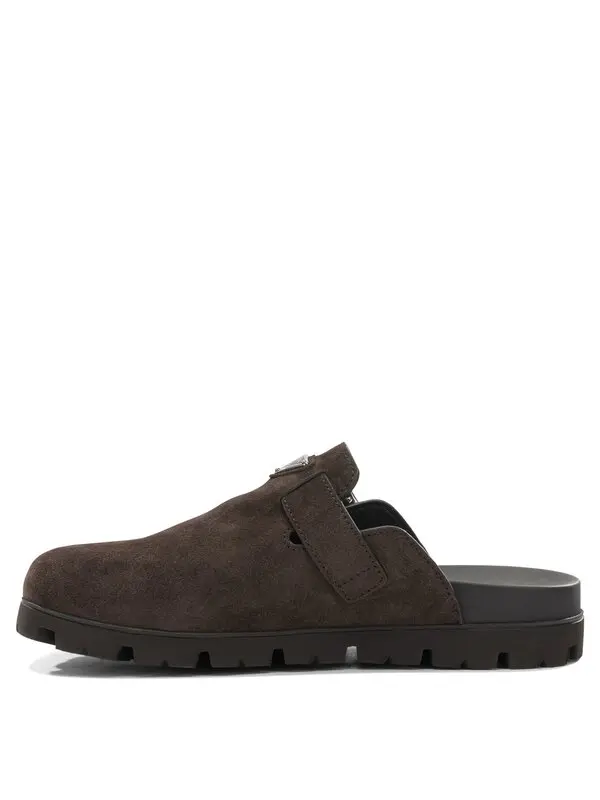 Prada Triangle Logo Mules - Brown