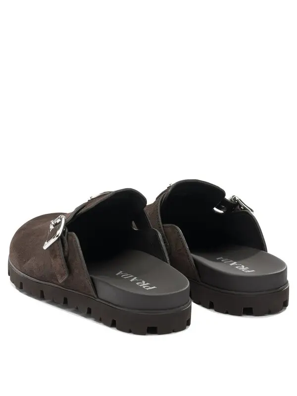 Prada Triangle Logo Mules - Brown