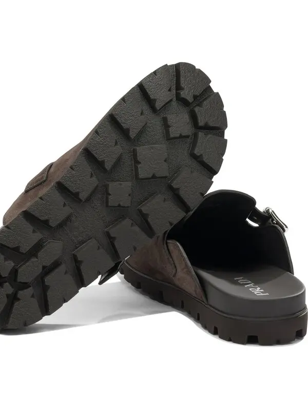 Prada Triangle Logo Mules - Brown