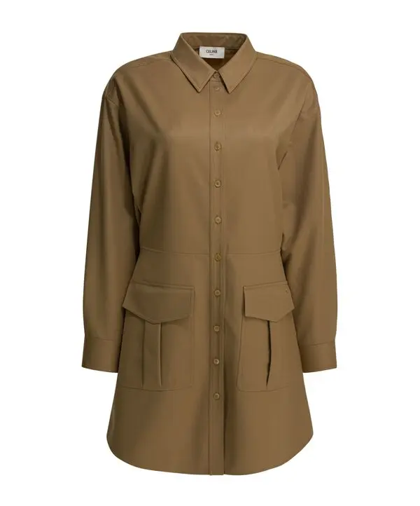 Celine Wool Mini Dress With Button Cuffs And Flap Pockets