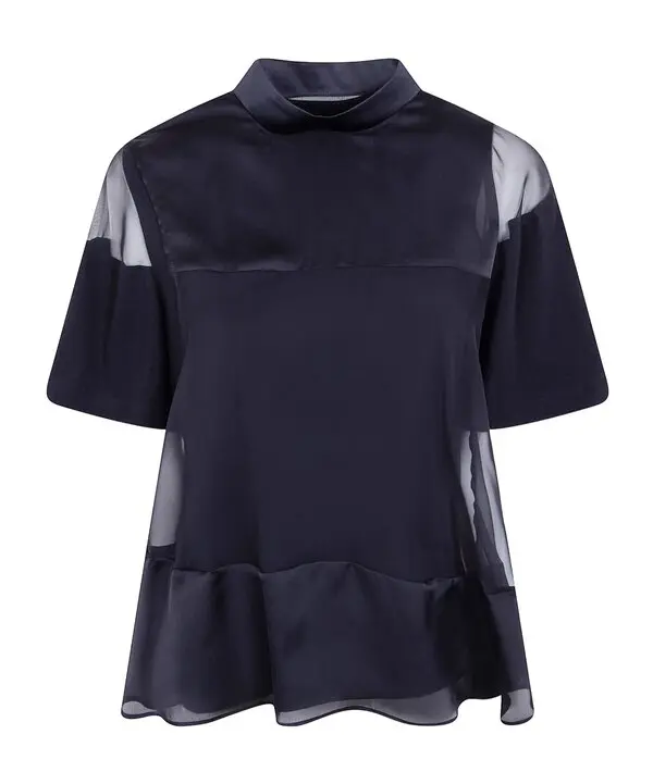 Sacai High Collar Patchwork Blouse