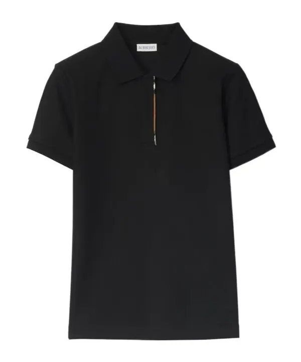Burberry Check Trim Cotton Polo Shirt - Black