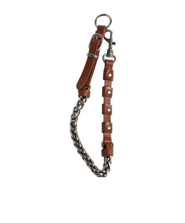Miu Miu Leather And Metal Key Ring Trick - Tobacco