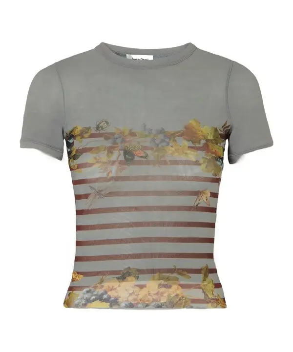 JEAN PAUL GAULTIER Stripe Detailed Crewneck T-shirt - Grey