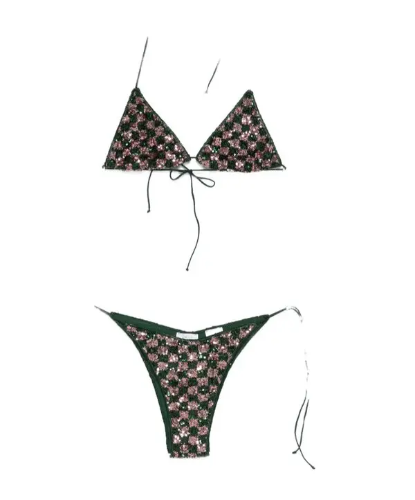 Oseree Lace-up Bikini Set With Sequin Embellishment - Multicolor