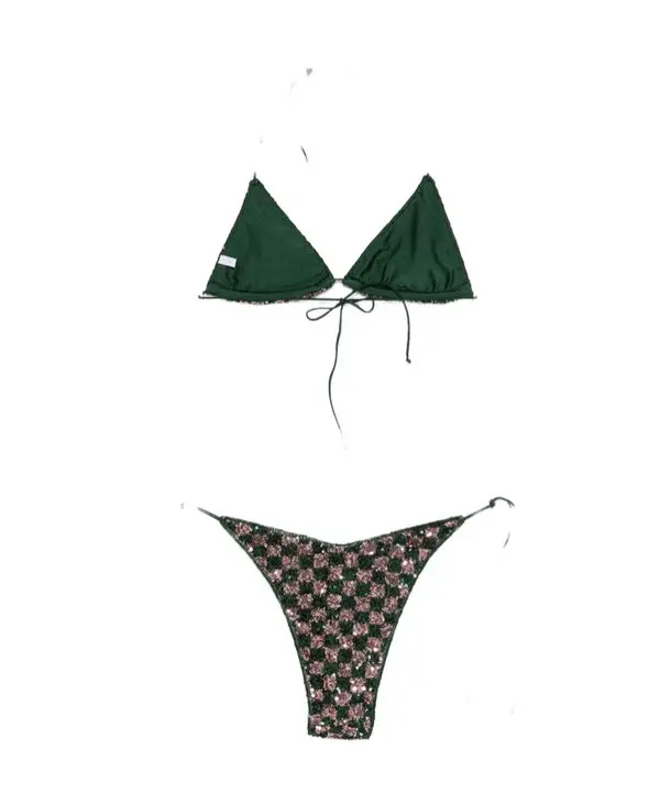 Oseree Lace-up Bikini Set With Sequin Embellishment