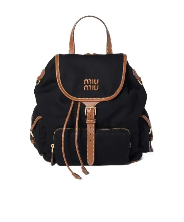 Miu Miu Logo-detailed Buckle-fastened Backpack - Black/brandy