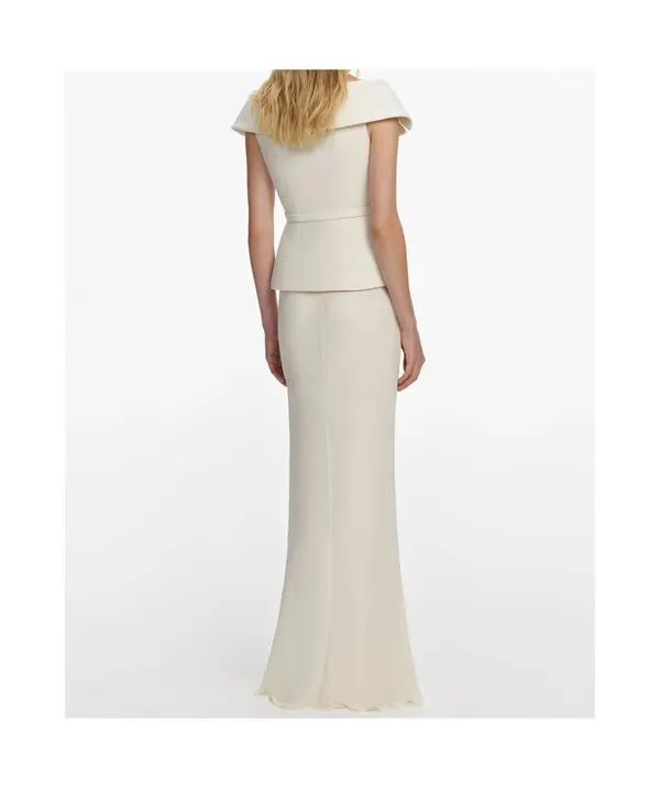 SELF-PORTRAIT Bouclé And Satin Maxi Dress With Embellished Buttons
