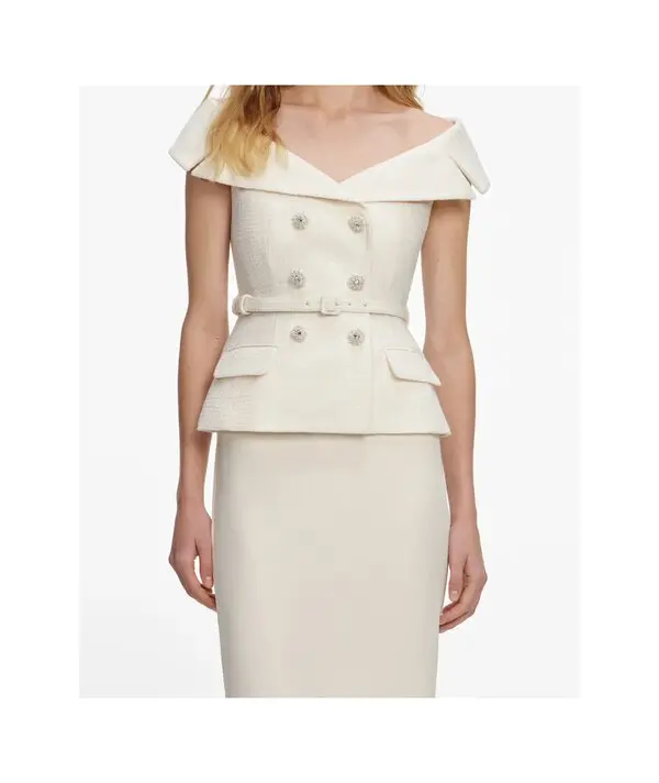 SELF-PORTRAIT Bouclé And Satin Maxi Dress With Embellished Buttons