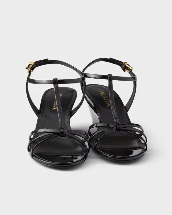 Prada Patent Leather Wedge Sandals With Buckle Fastening - Black