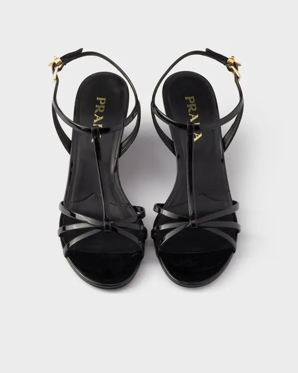 Prada Patent Leather Wedge Sandals With Buckle Fastening - Black
