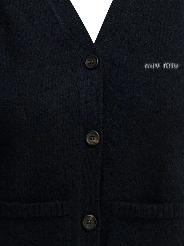 Miu Miu V-neck Sleeveless Cardigan With Pocket And Button Closure - Navy Blue