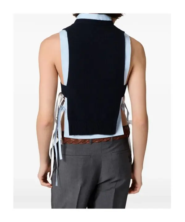 Miu Miu V-neck Sleeveless Cardigan With Pocket And Button Closure - Navy Blue