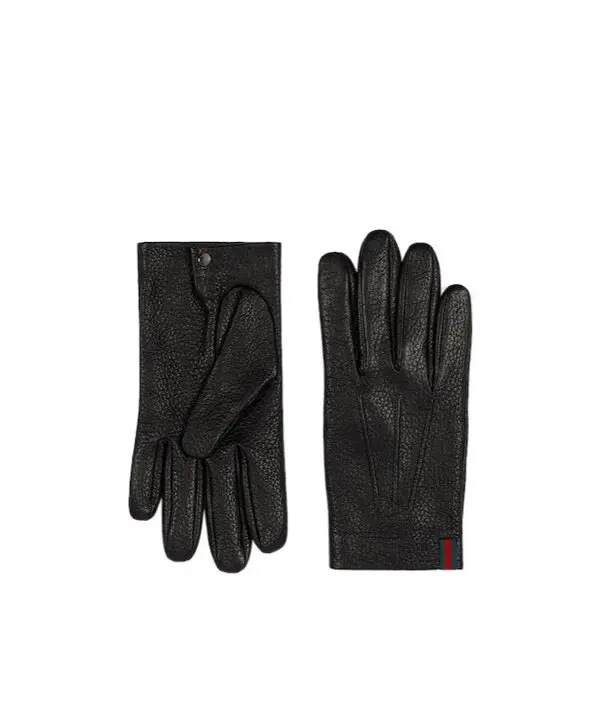 Gucci Grainy Leather Gloves With Web Detail