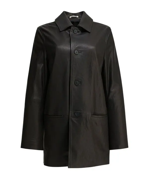 Auralee Leather Jacket With Classic Collar