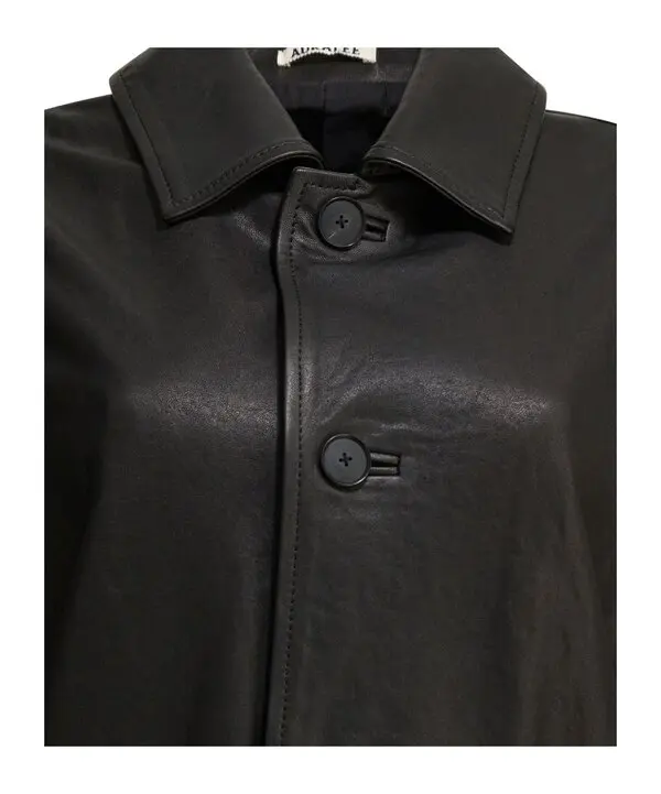 Auralee Leather Jacket With Classic Collar