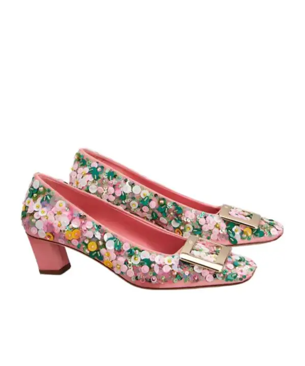 ROGER VIVIER Belle Vivier Sequined Pumps With Metal Buckle - Pink