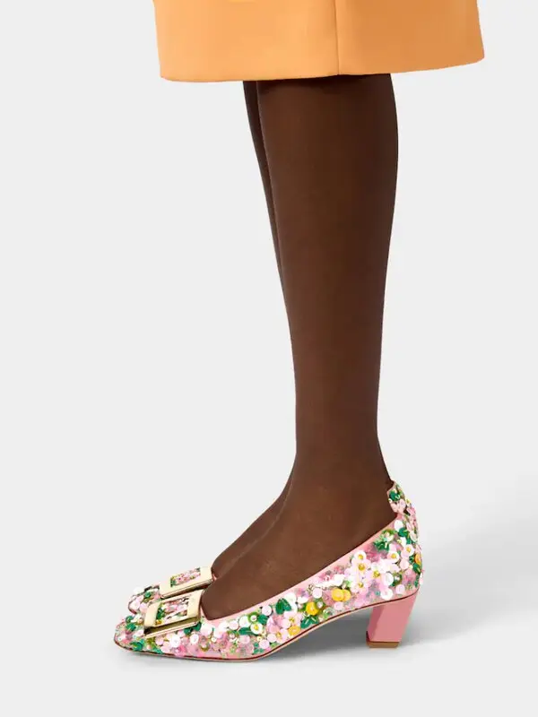 ROGER VIVIER Belle Vivier Sequined Pumps With Metal Buckle - Pink