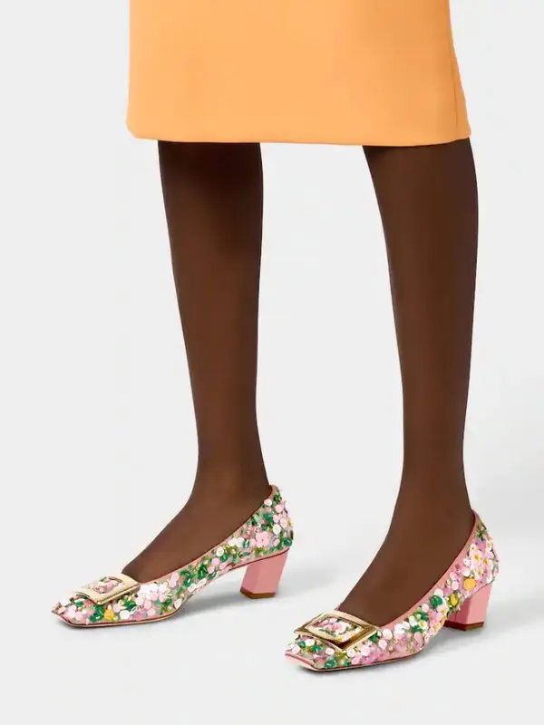 ROGER VIVIER Belle Vivier Sequined Pumps With Metal Buckle - Pink