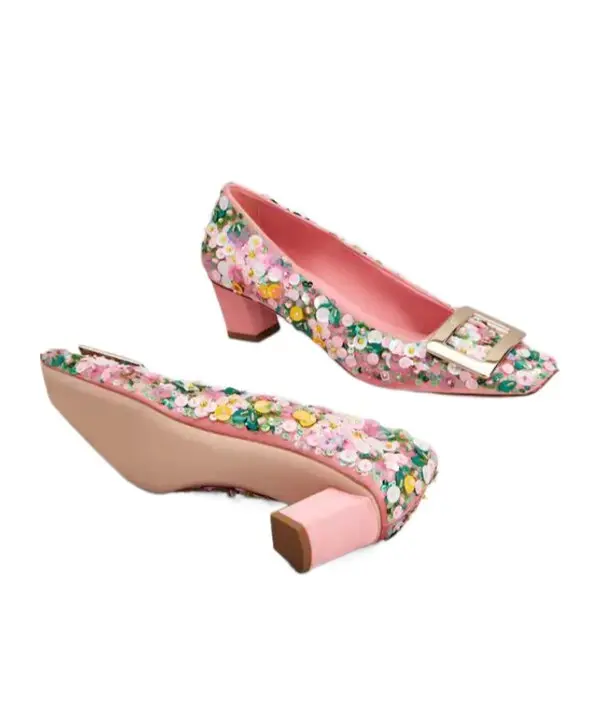 ROGER VIVIER Belle Vivier Sequined Pumps With Metal Buckle - Pink