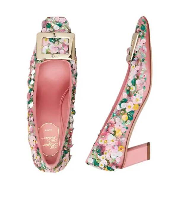 ROGER VIVIER Belle Vivier Sequined Pumps With Metal Buckle - Pink