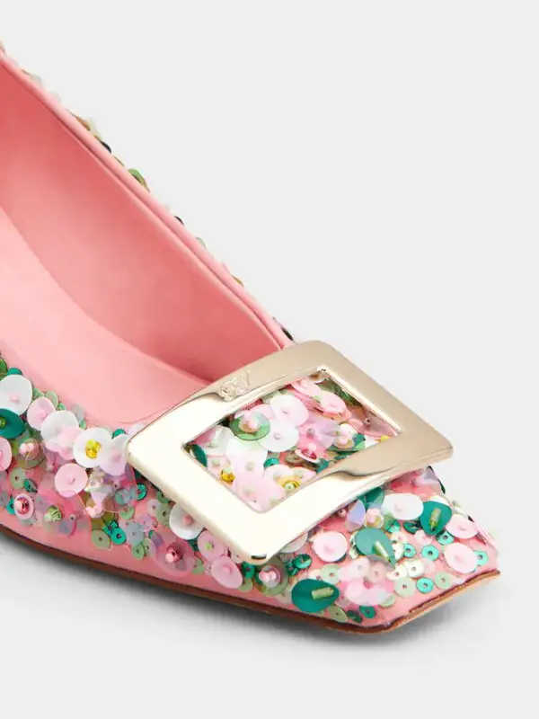 ROGER VIVIER Belle Vivier Sequined Pumps With Metal Buckle - Pink