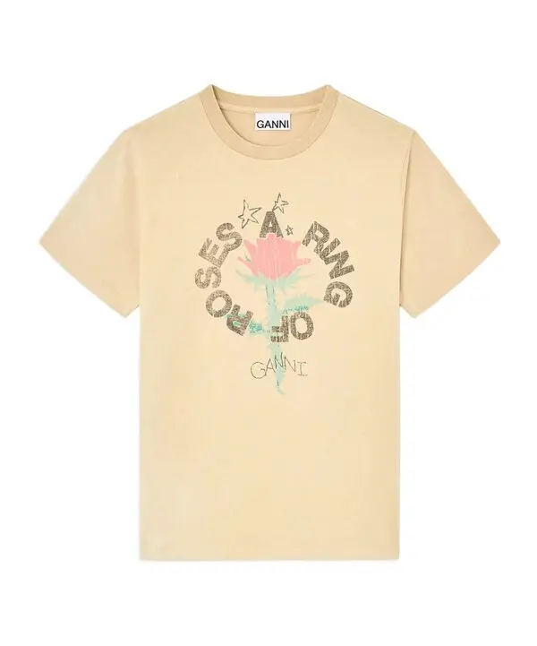 GANNI Floral Print Crewneck T-shirt - Sand-colored