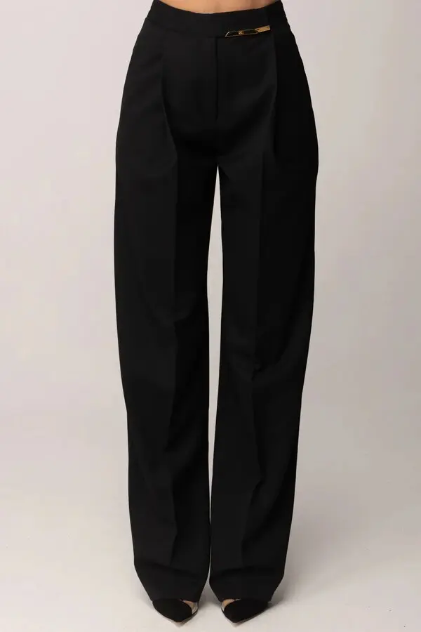 Elisabetta Franchi High-waist Wide-leg Tailored Trousers With Logo Detail - Black