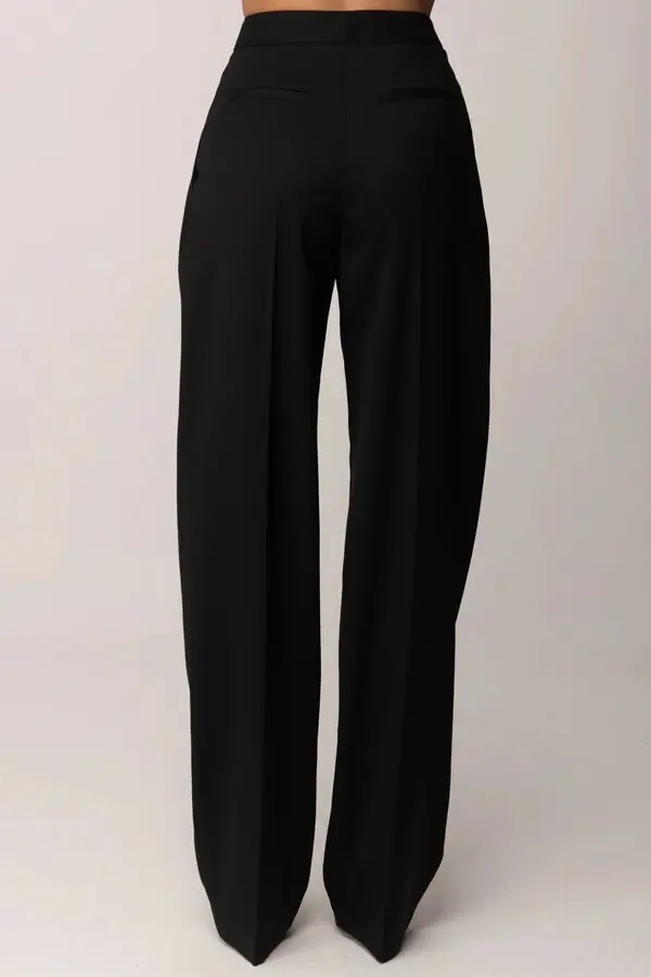 Elisabetta Franchi High-waist Wide-leg Tailored Trousers With Logo Detail - Black