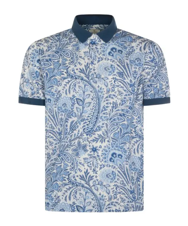 Etro Paisley-printed Short Sleeved Polo Shirt - Blue