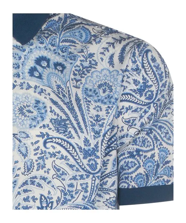 Etro Paisley-printed Short Sleeved Polo Shirt - Blue
