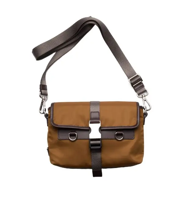 Prada Re-nylon And Leather Shoulder Bag With Enamel Triangle Logo - Brandy Color