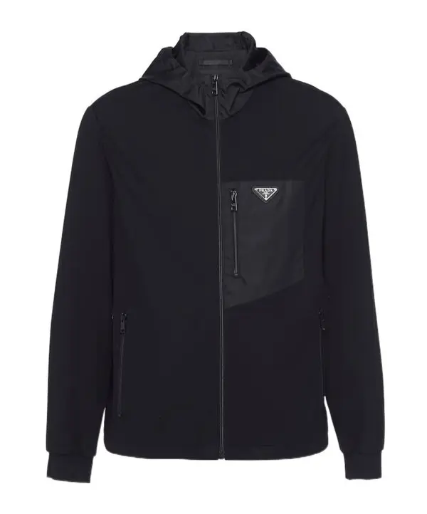 Prada Logo Plaque Zip-up Hoodie - Black