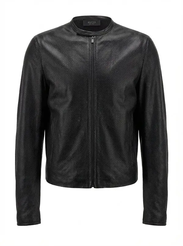 Gucci Perforated Stretch Leather Zip Jacket