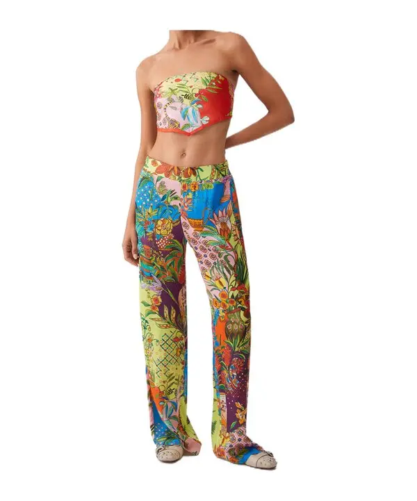 Liu Jo Printed Viscose Satin Flared Trousers - Multicolor