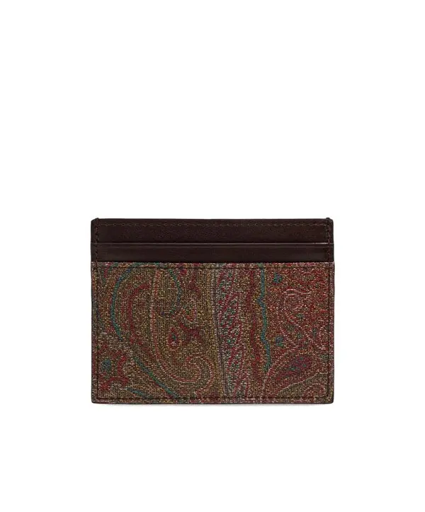 Etro Paisley Printed Logo Embossed Wallet - Black