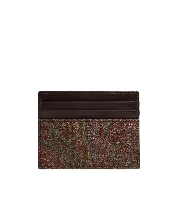 Etro Paisley Printed Logo Embossed Wallet - Black