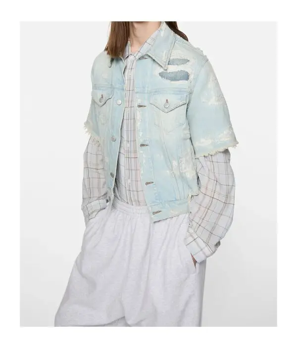 Acne Studios Distressed Denim Short Sleeve Jacket - White