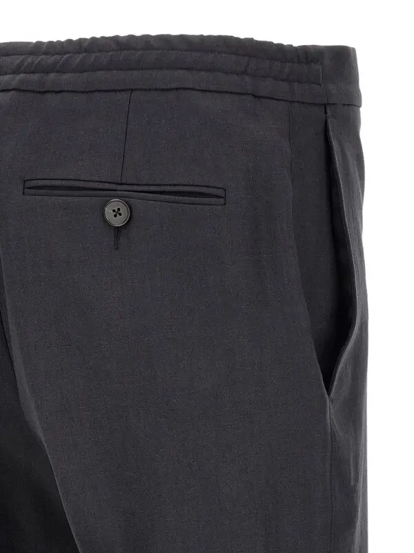 Zegna Oasi Lino Straight Leg Trousers - Black