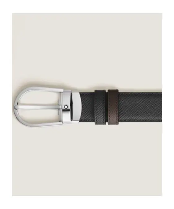 Montblanc Horseshoe Pin Buckle Leather Belt - Black