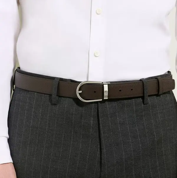 Montblanc Horseshoe Pin Buckle Leather Belt - Black