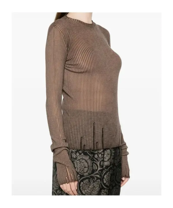 UMA WANG Crew Neck Knitwear With Ribbed Trim - Brown