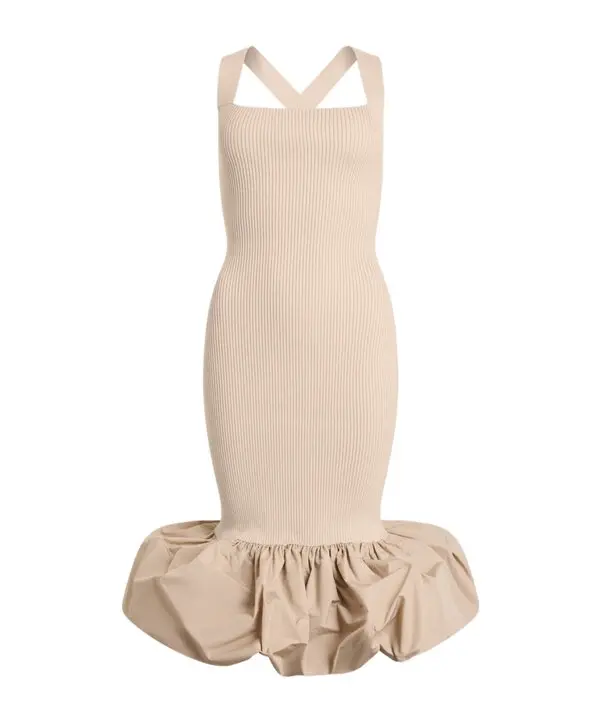 PATOU Ribbed Knit Dress With Ruffled Hem